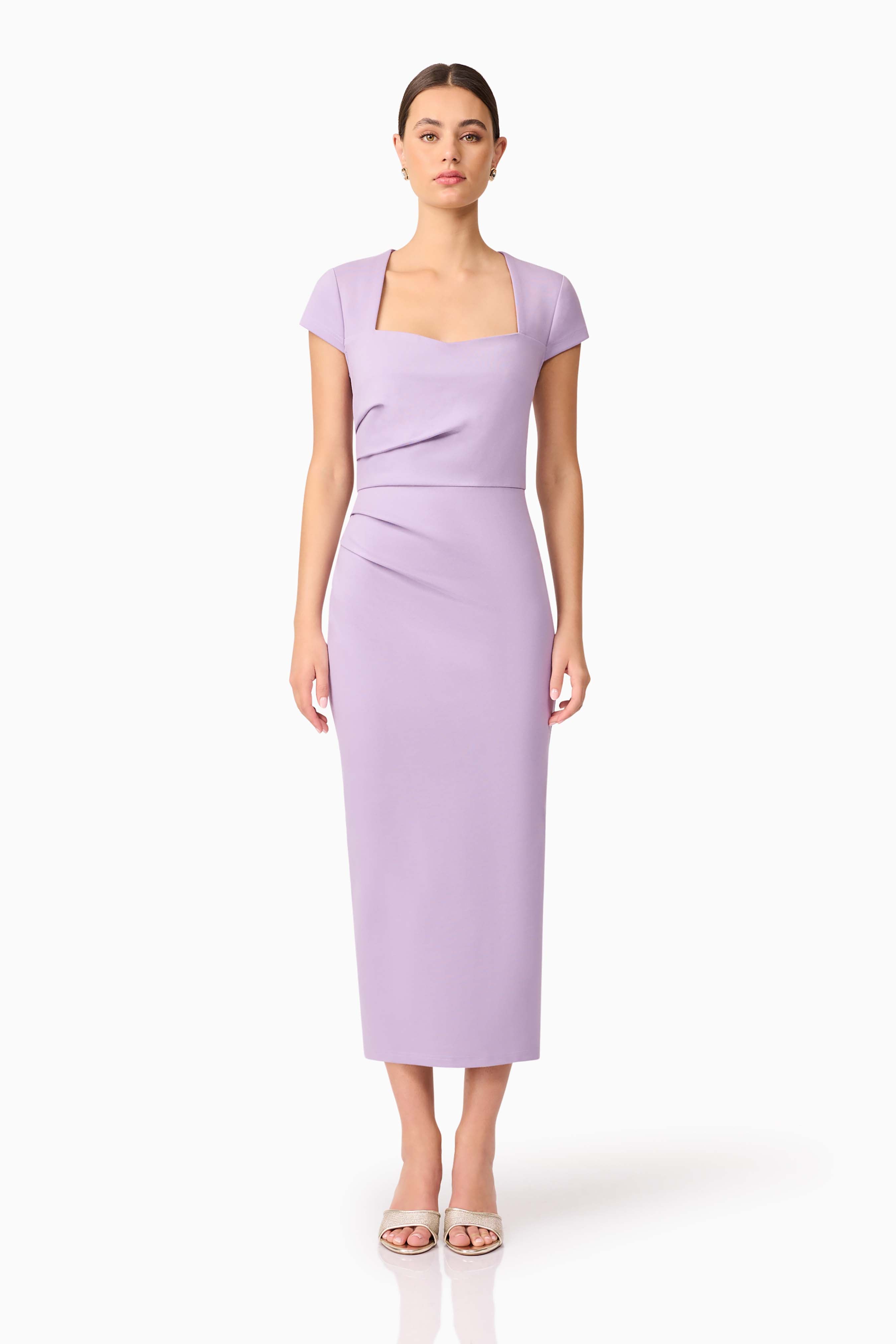 Alina Fitted Midi Dress in Purple