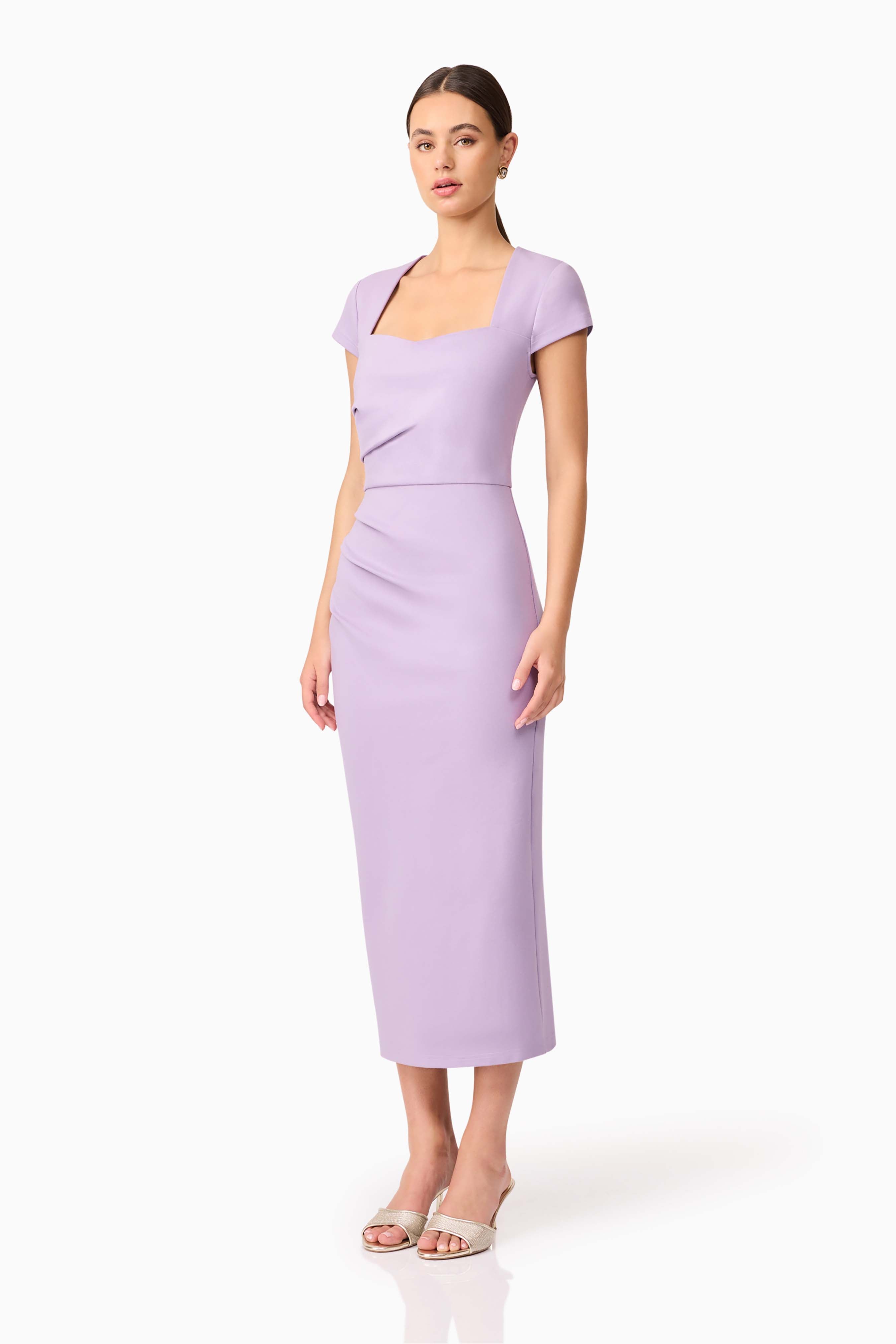 Alina Fitted Midi Dress in Purple