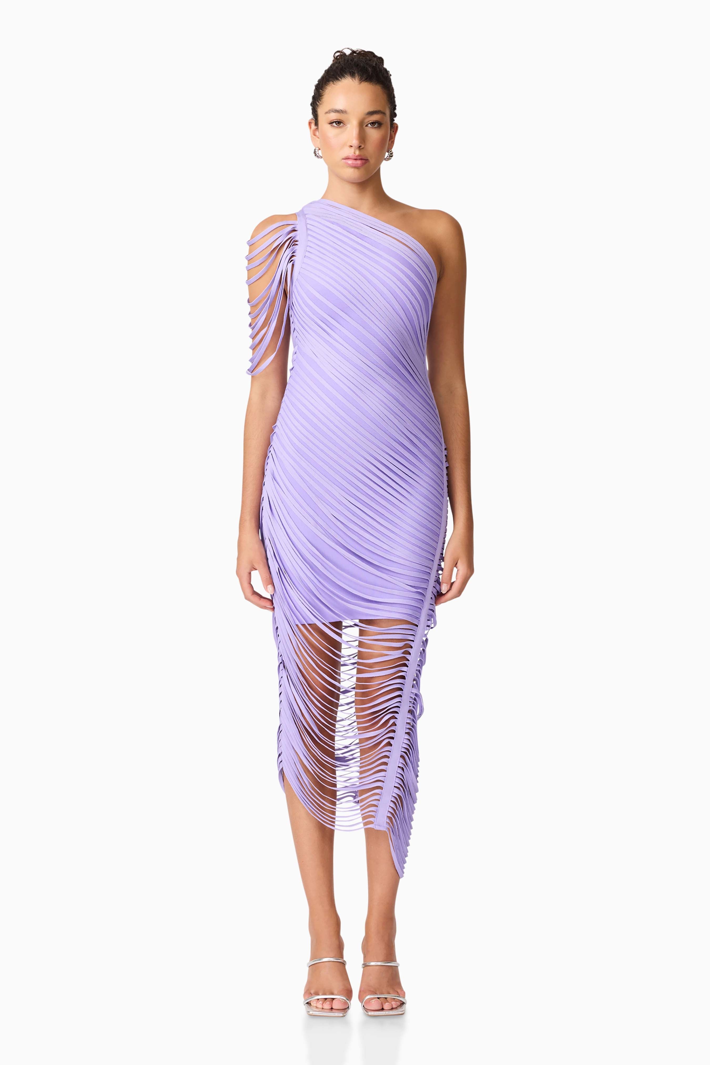 Alya Asymmetrical Midi Dress in Purple