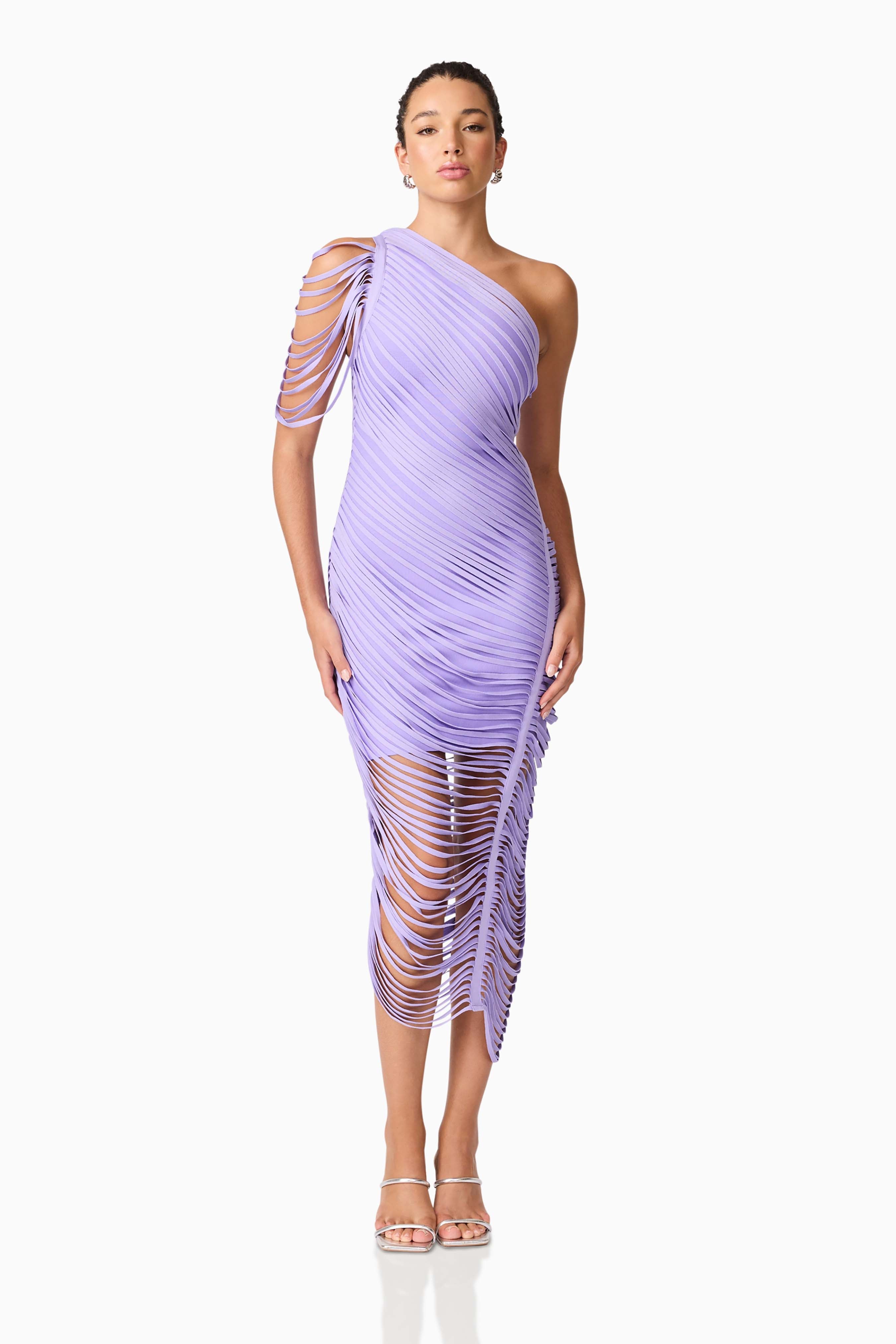 Alya Asymmetrical Midi Dress in Purple