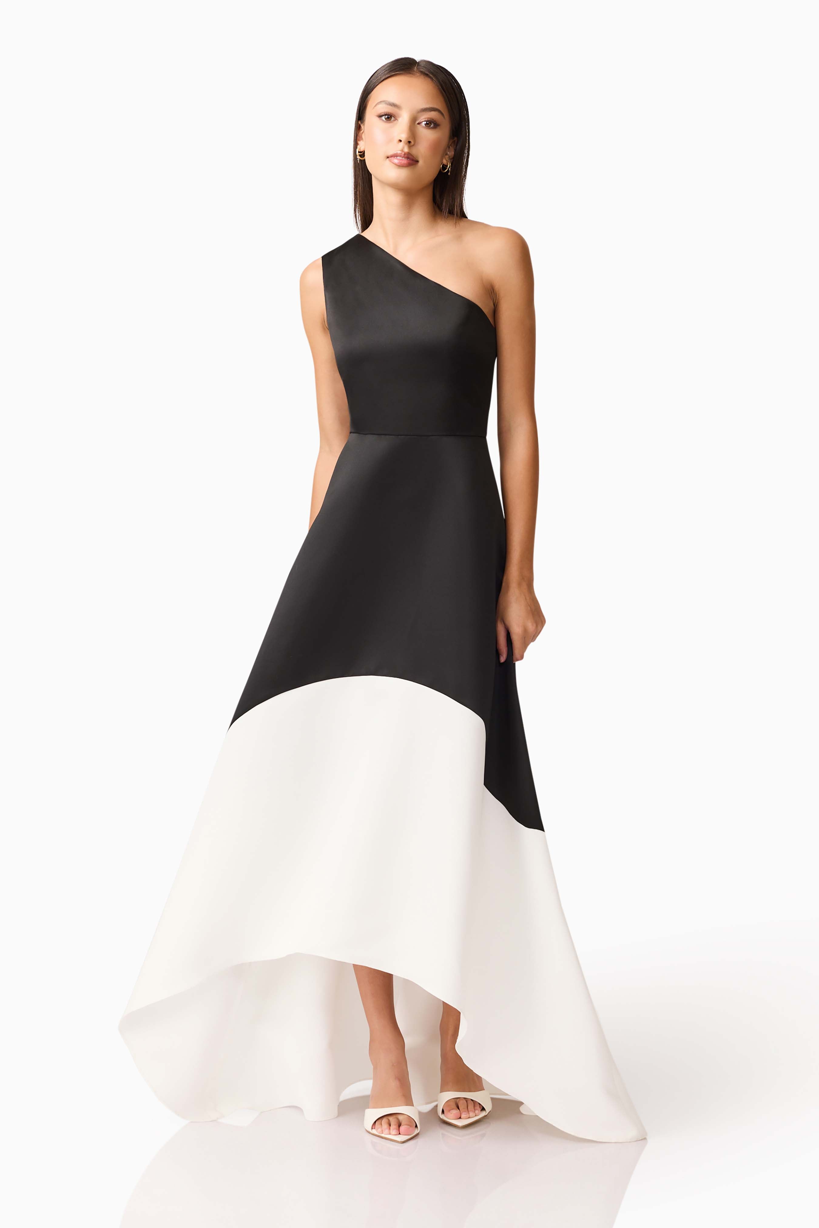 Sorrel One Shoulder Gown in Black & White