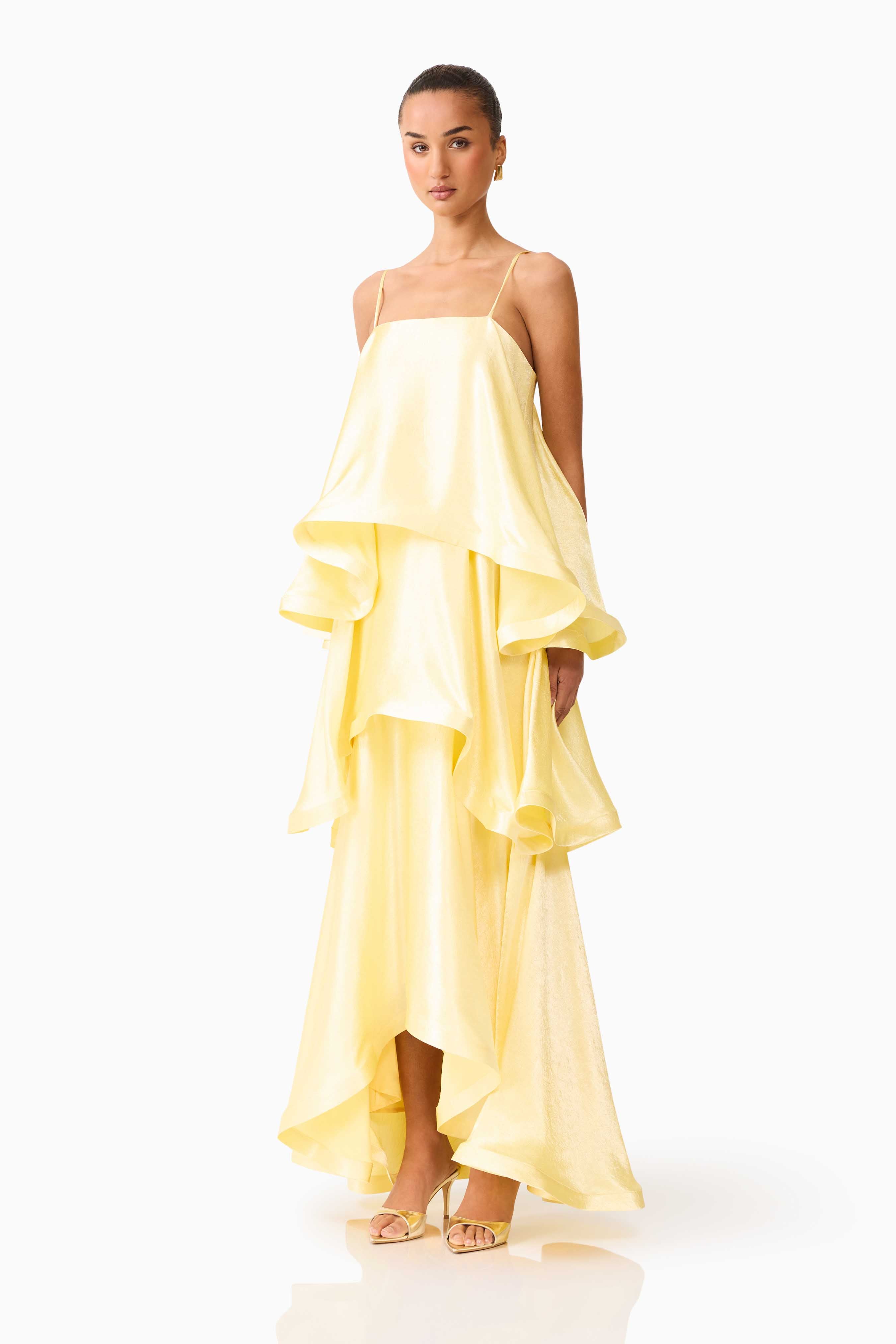 Tilly Tiered Maxi Dress in Butter Yellow