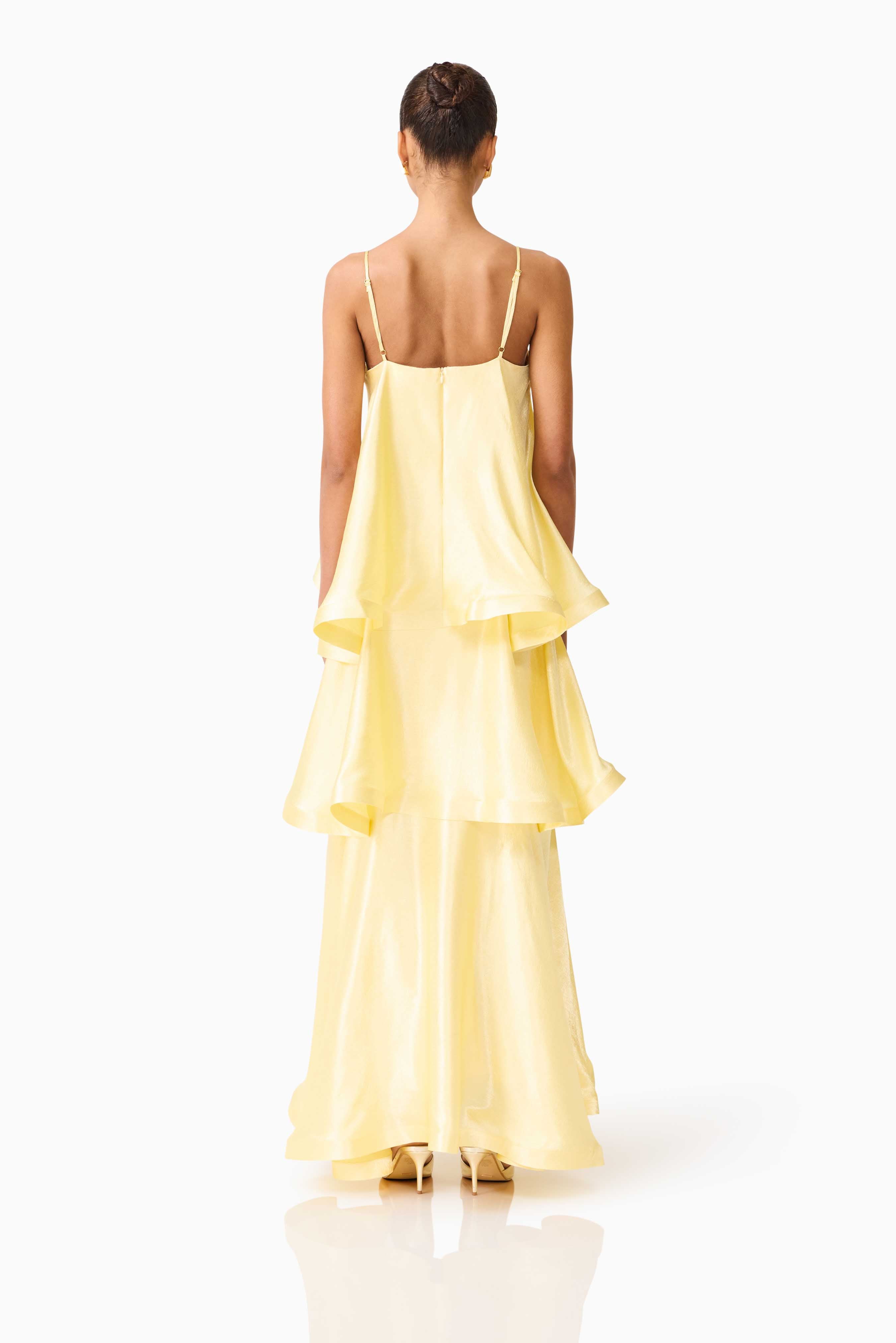 Tilly Tiered Maxi Dress in Butter Yellow
