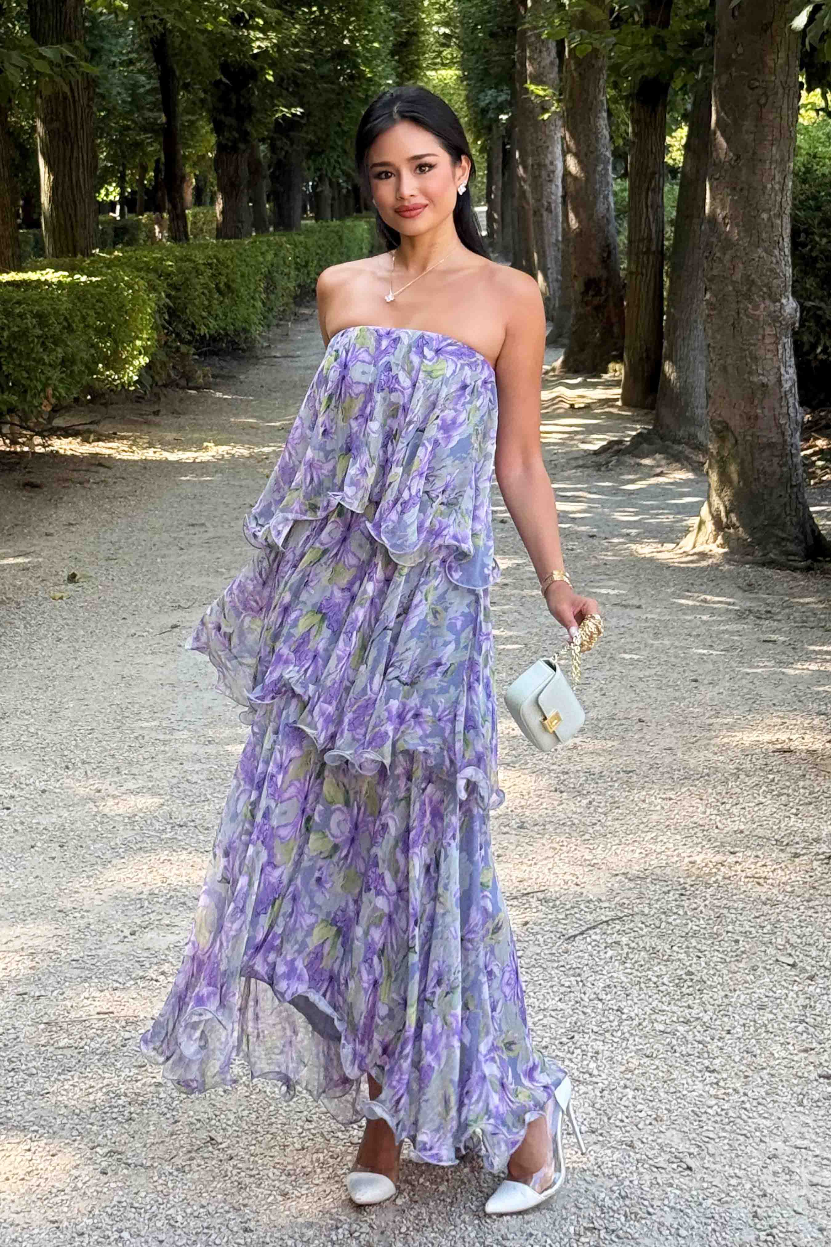 Milena Strapless Maxi Dress in Purple Floral